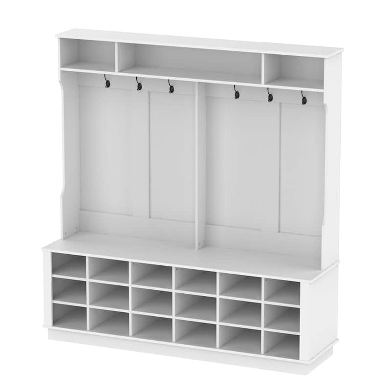 63"W 18 Shoe Cubbies Shoe Bench Shoe Cabinet Wide Hall Tree With Hooks - Overstock - 36583739